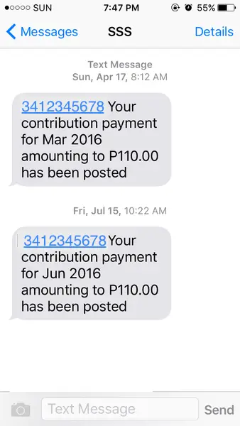 SSS Updates thru Text Messages