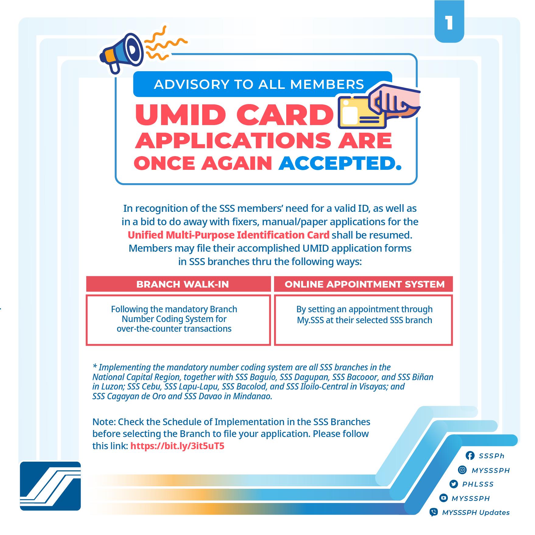 SSS now open to receive UMID Card Application - SSS Inquiries